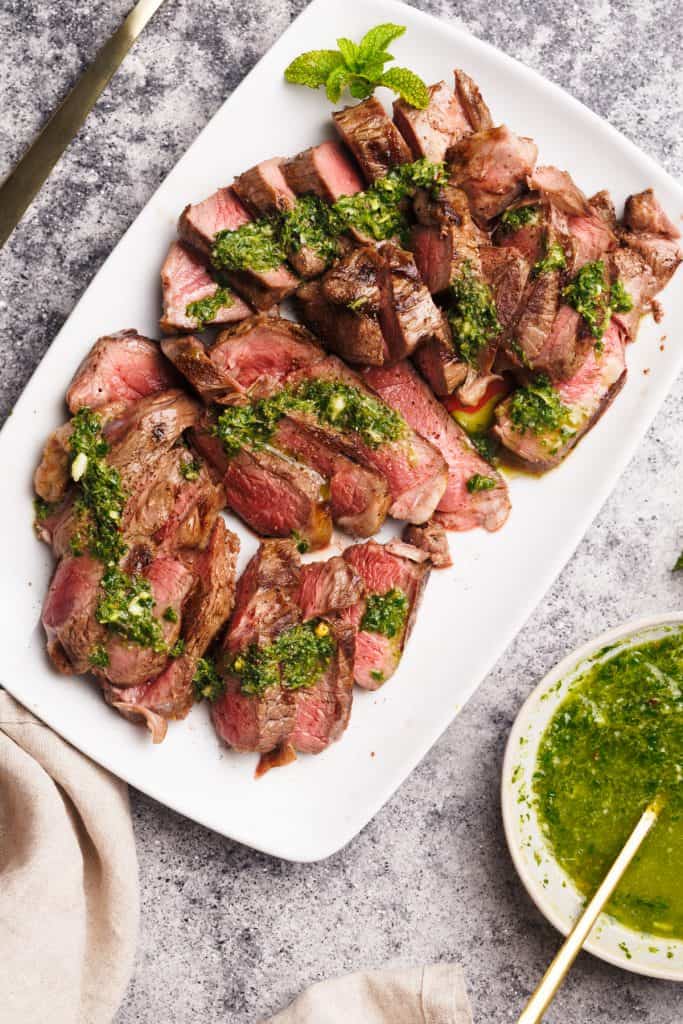 Lamb Steak with Mint Chimichurri Sauce - Caroha