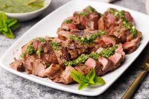 Lamb Steak with Mint Chimichurri Sauce - Caroha